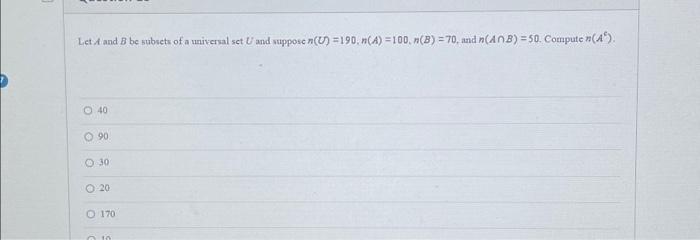 Solved Let A and B be subsets of a universal set U and | Chegg.com