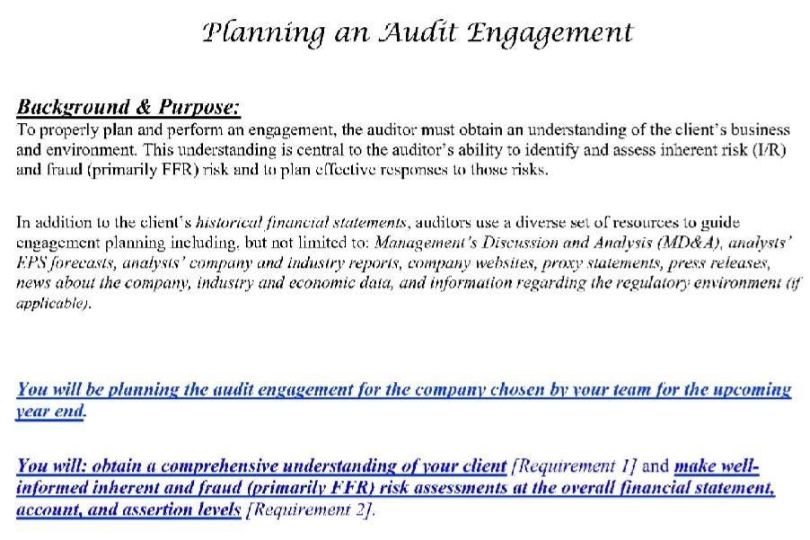 Solved Planning an Audit Engagement Background \& Purpose: | Chegg.com