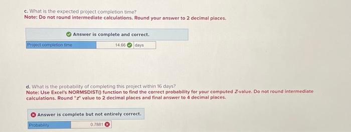 Solved c. What is the expected project completion time? | Chegg.com