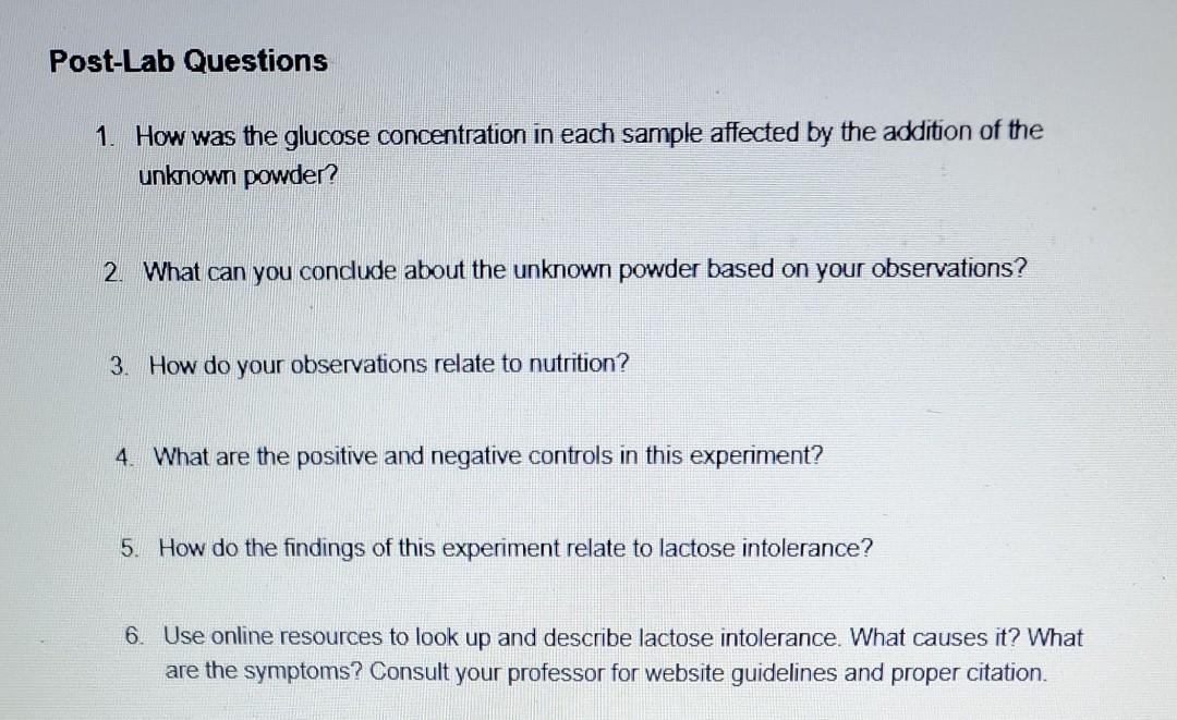 ces 750 Experiment.220 Testing for Glucose in Milk | Chegg.com
