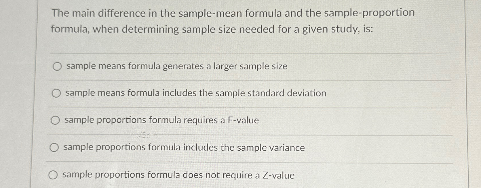 Solved The Main Difference In The Sample Mean Formula And