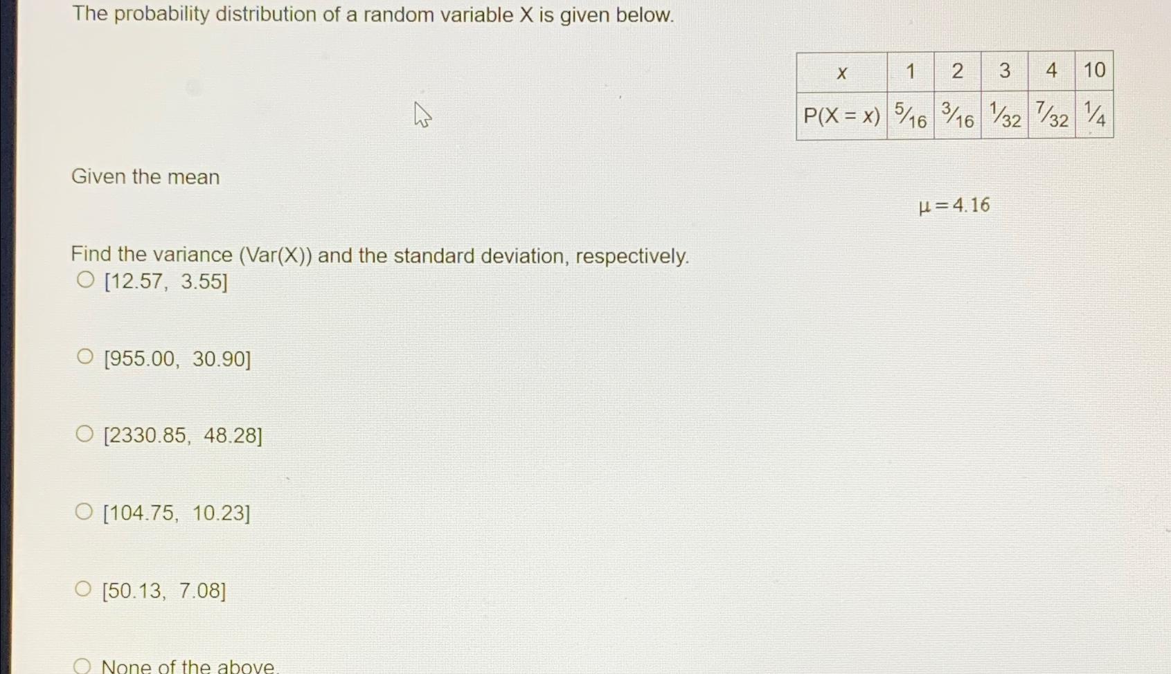 Solved The probability distribution of a random variable x | Chegg.com