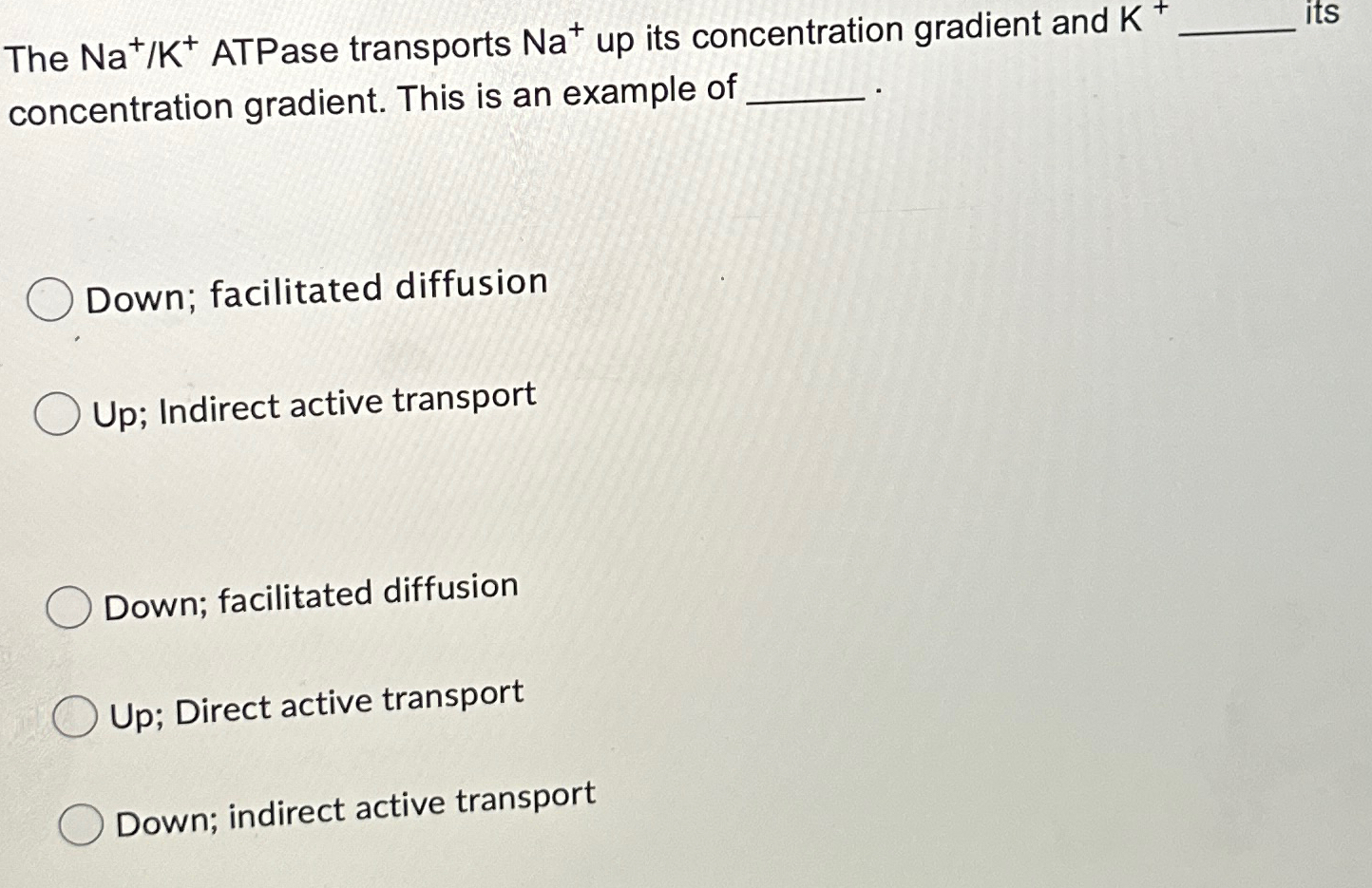 Solved The Na+K+ATPase transports Na+up its concentration | Chegg.com