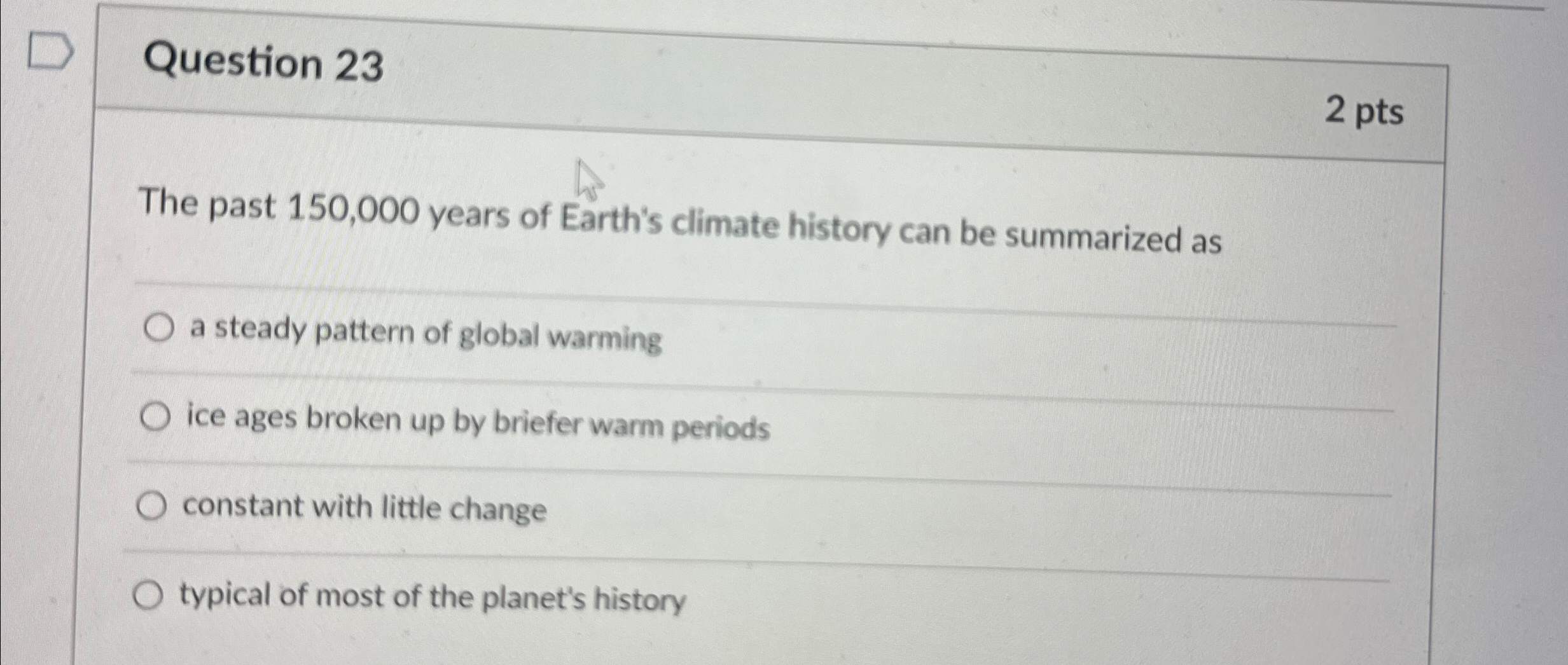 Solved Question 232 ﻿ptsThe past 150,000 ﻿years of Earth's | Chegg.com