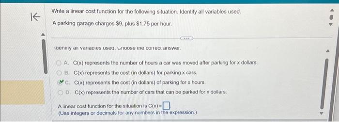 Solved Write A Linear Cost Function For The Following