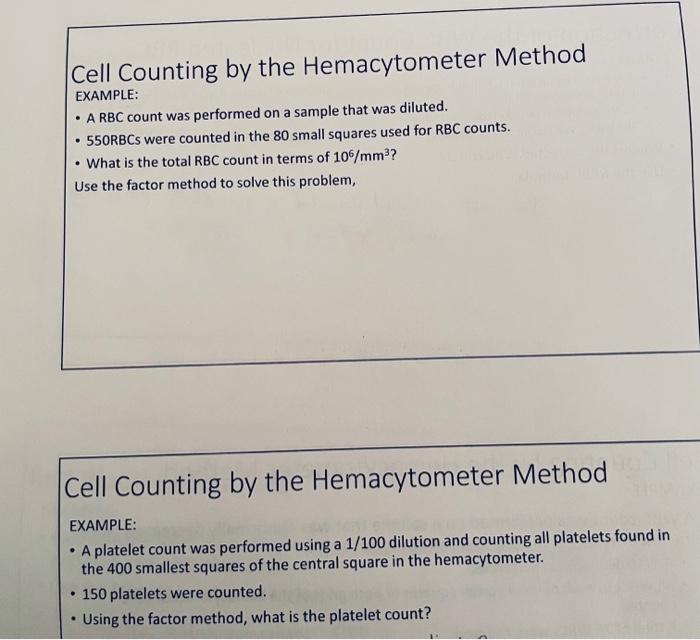 Solved . Cell Counting by the Hemacytometer Method EXAMPLE: | Chegg.com
