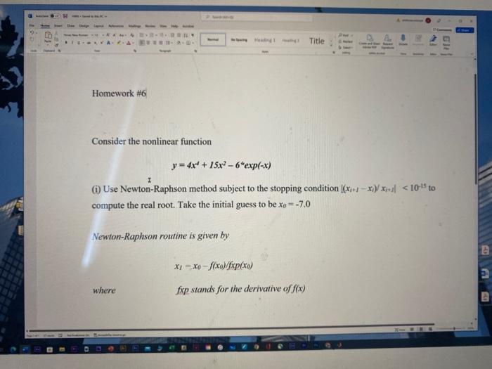 Solved Homework #6 Consider the nonlinear function | Chegg.com