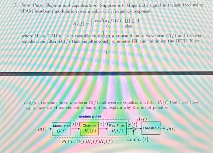 Solved 3. Joint Pulse Shaping and Equalization: Suppose a | Chegg.com