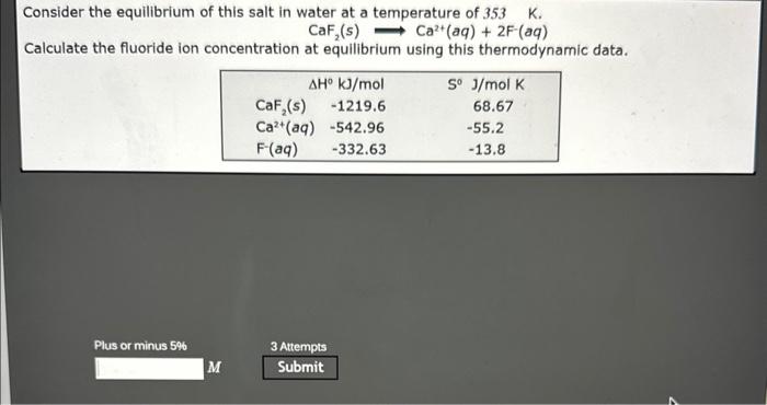 Solved Consider the equilibrium of this salt in water at a | Chegg.com