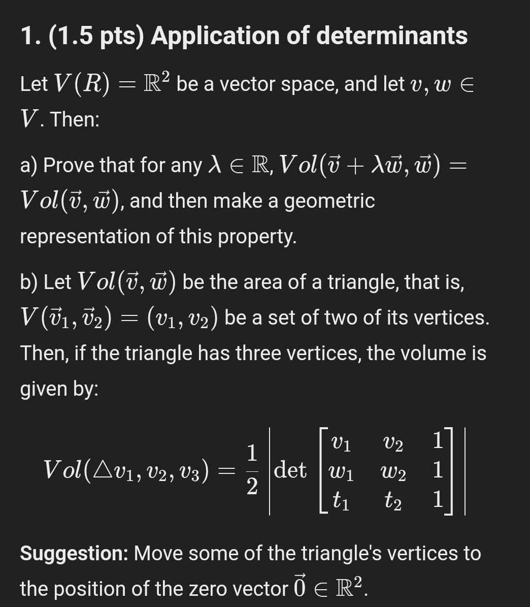 Solved (1.5 ﻿pts) ﻿Application of determinantsLet V(R)=R2 | Chegg.com