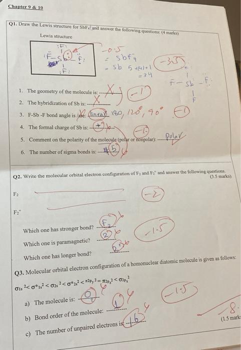 Solved Chapter 9 & 10 Q1. Draw the Lewis structure for SbFt | Chegg.com
