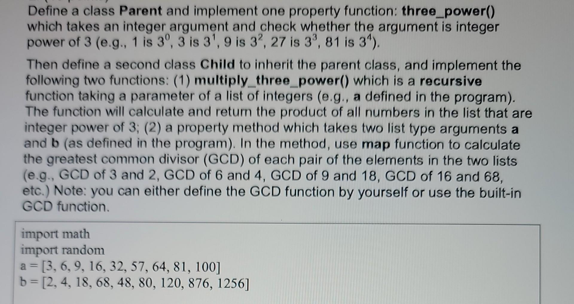 Solved Define a class Parent and implement one property | Chegg.com