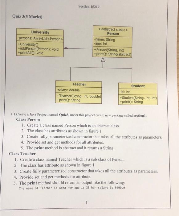 Solved Ouiz zis Marbel 1.1 Create a Java Project named | Chegg.com