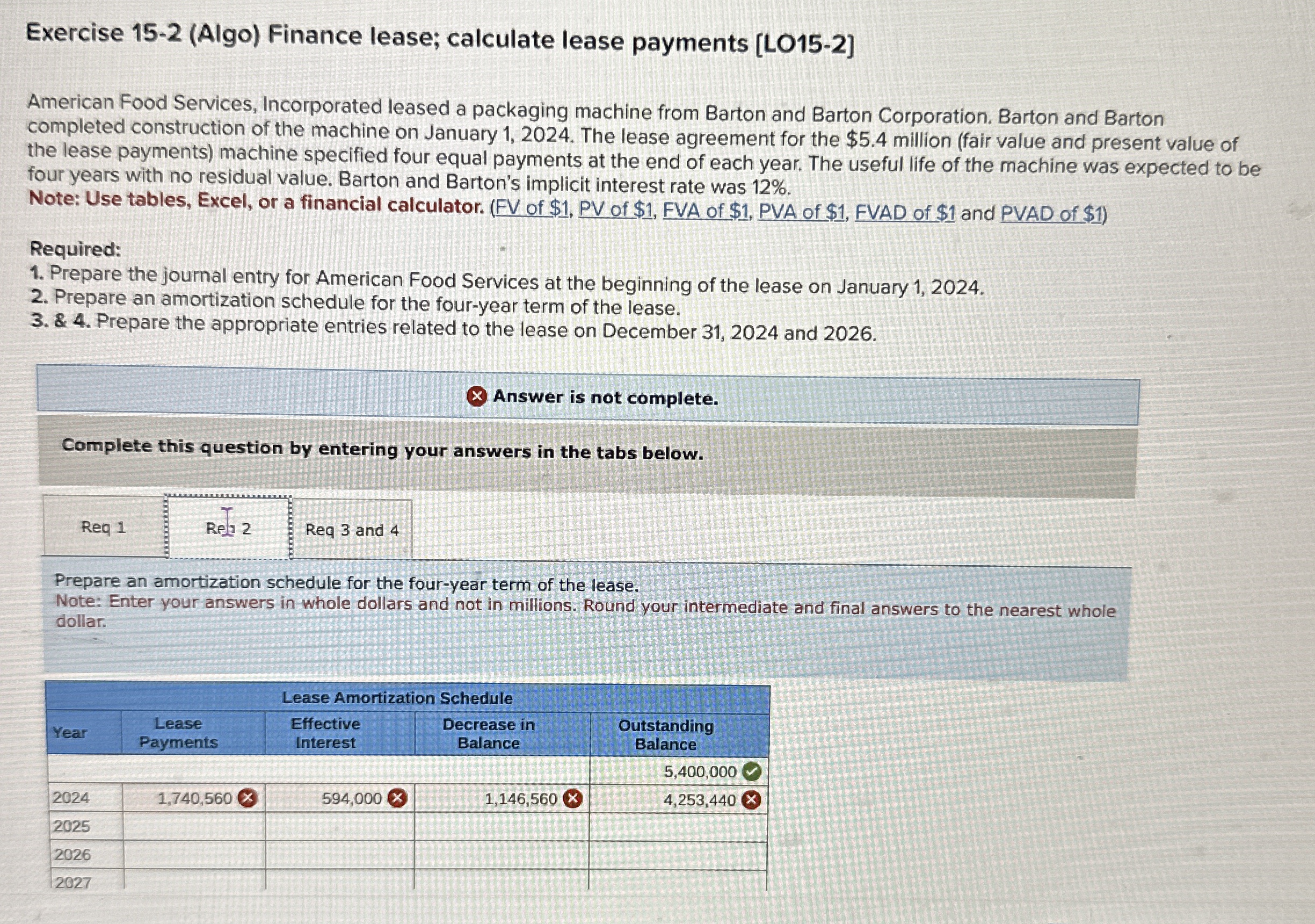 Solved Exercise 15-2 (Algo) ﻿Finance lease; calculate lease | Chegg.com