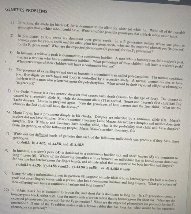 Solved GENETICS PROBLEMS 1) In rabbits, the allele for black | Chegg.com