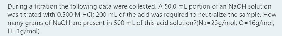 Solved During a titration the following data were collected. | Chegg.com