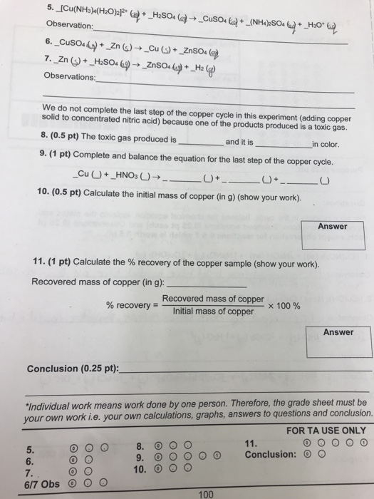Solved 5. [Cu(NH3)*(H2O)2P* * _H2SO4 → _CusO+6) + _(NH4)2SO4 | Chegg.com