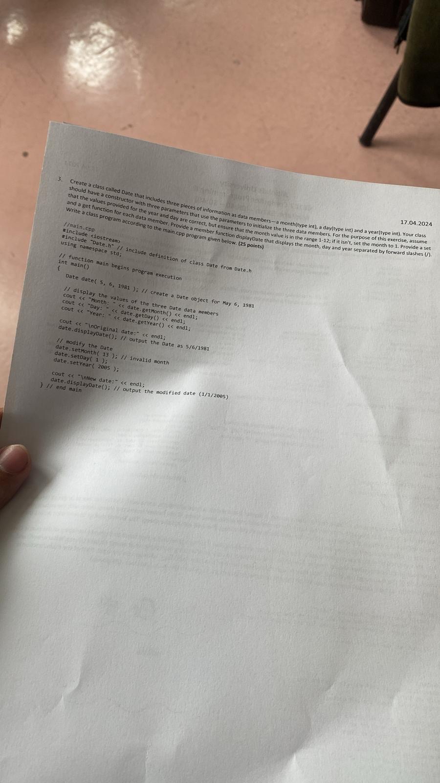 Solved Create A Class Called Date That Includes Three Pieces