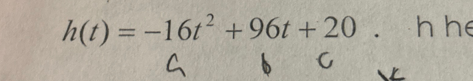 Solved h(t)=-16t2+96t+20 ﻿ Find the maximm height of the | Chegg.com