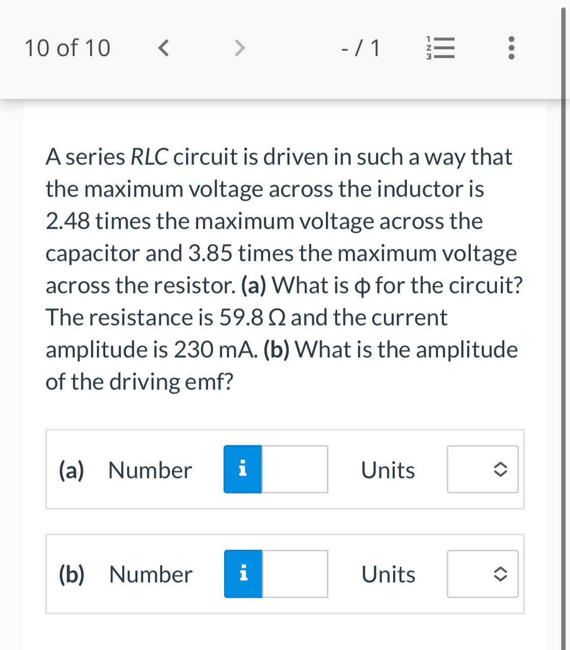 Solved A series RLC ﻿circuit is driven in such a way thatthe | Chegg.com