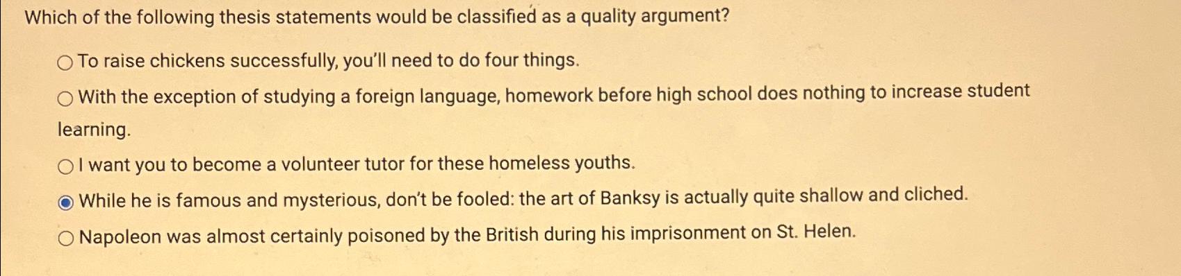 Solved Which of the following thesis statements would be | Chegg.com