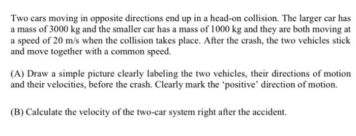 Solved Two cars moving in opposite directions end up in a | Chegg.com