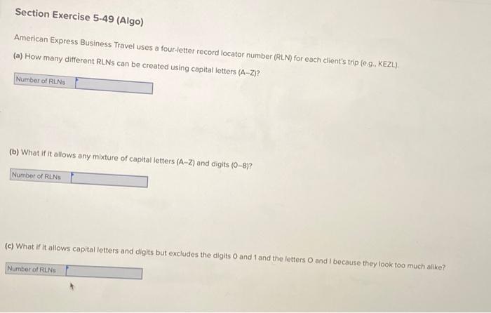 Solved Section Exercise 5.49 (Algo) American Express | Chegg.com