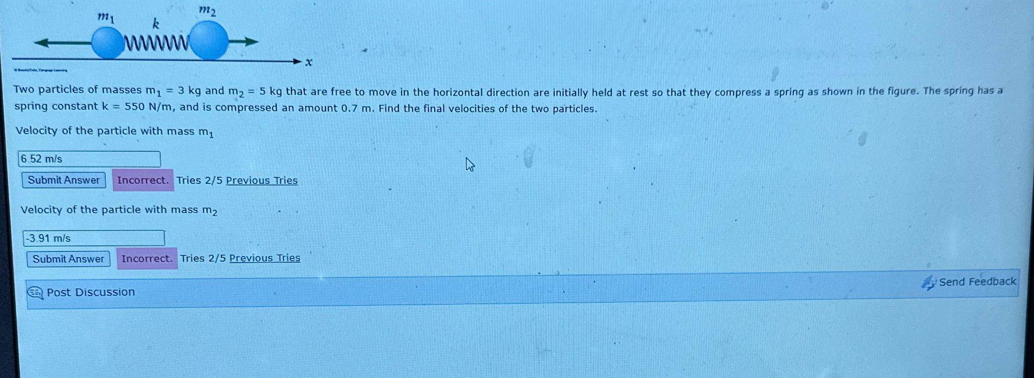 Solved two particles of masses M1 ﻿equals 3 ﻿kg and m2= 5kg. | Chegg.com