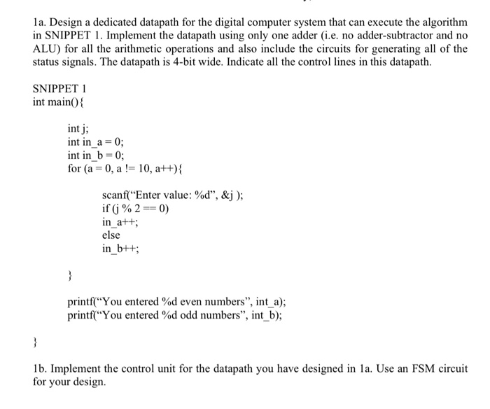 1a. Design a dedicated datapath for the digital | Chegg.com