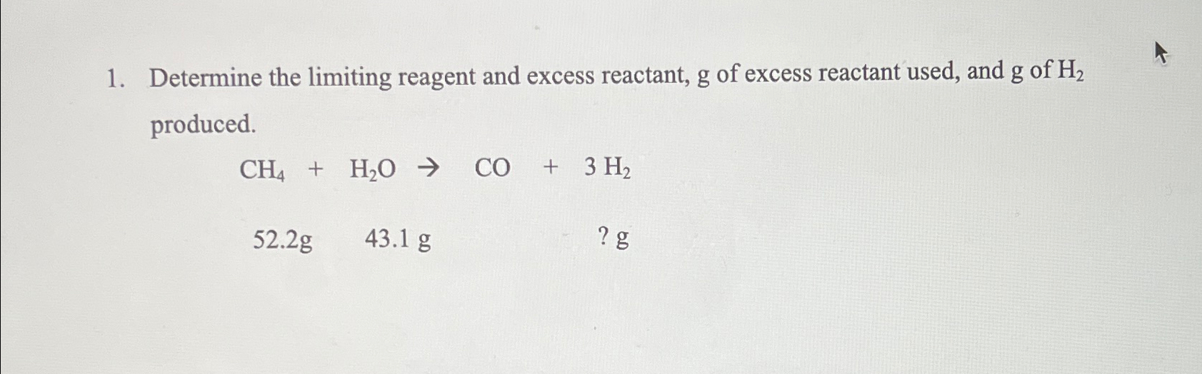 Solved Determine the limiting reagent and excess reactant, g | Chegg.com