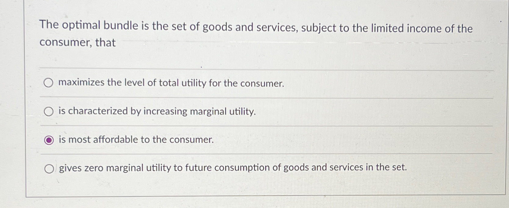 Solved The optimal bundle is the set of goods and services, | Chegg.com