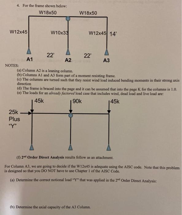 4. For the frame shown below: W18x50 W18x50 W12x45 | Chegg.com
