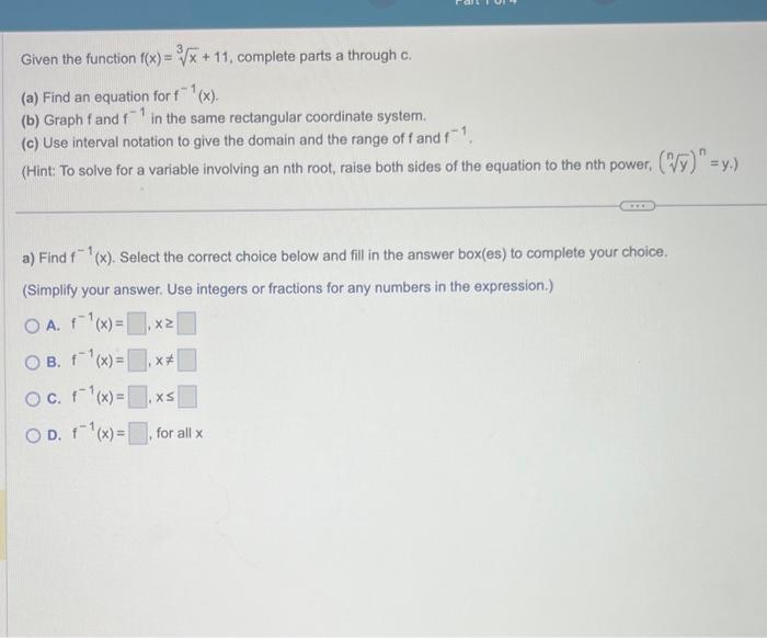 Solved Given the function f(x)=3x+11, complete parts a | Chegg.com