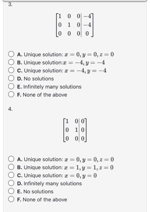 1000100010−2−2⎦⎤ A. Unique solution: x=0,y=−2 B. No | Chegg.com