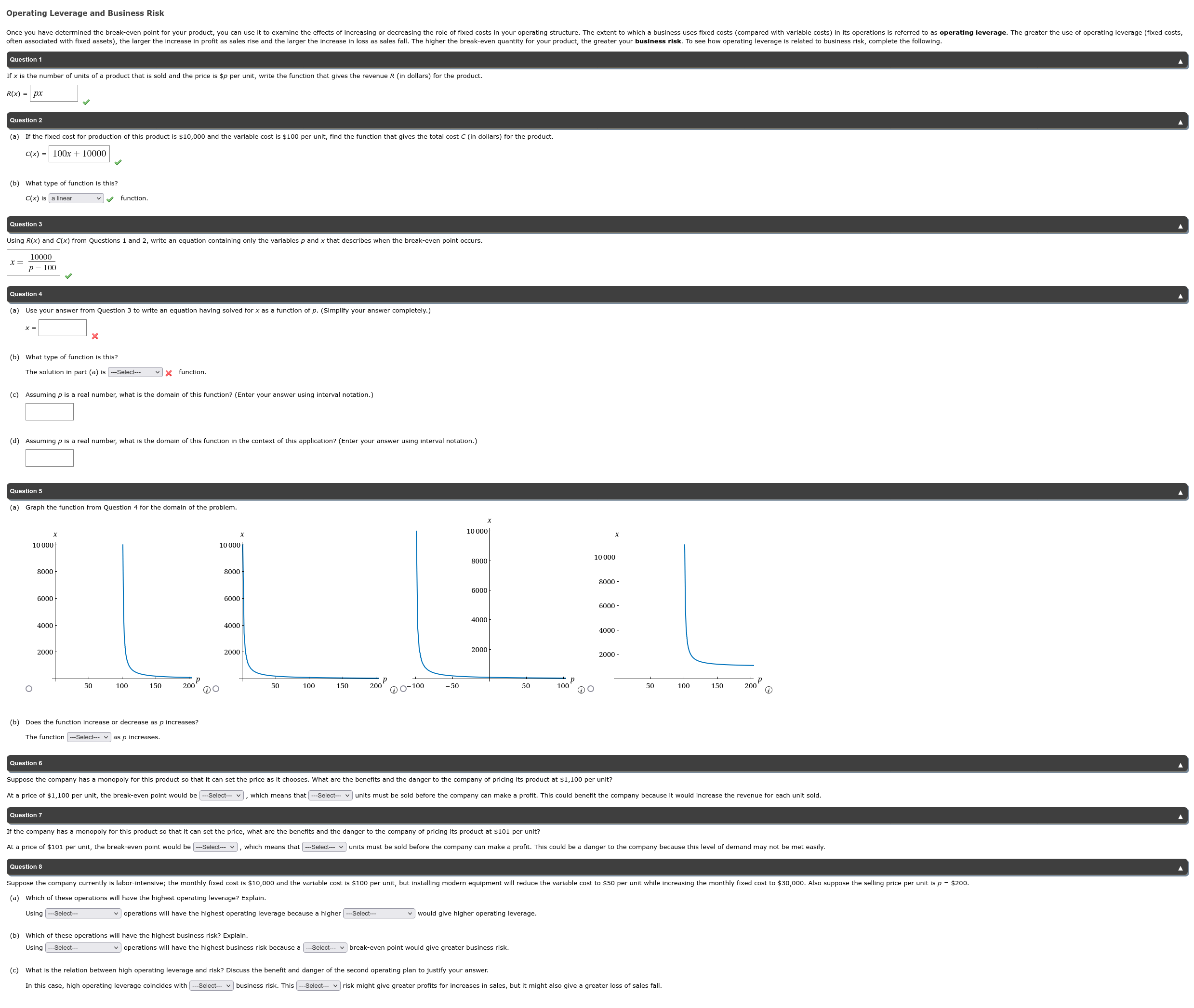 Solved Operating Leverage and Business RiskQuestion 1If x | Chegg.com