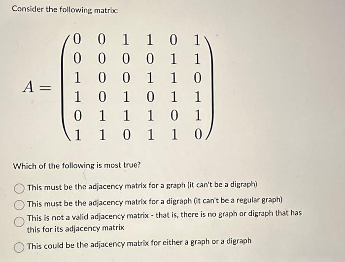 Solved Consider the following matrix: | Chegg.com