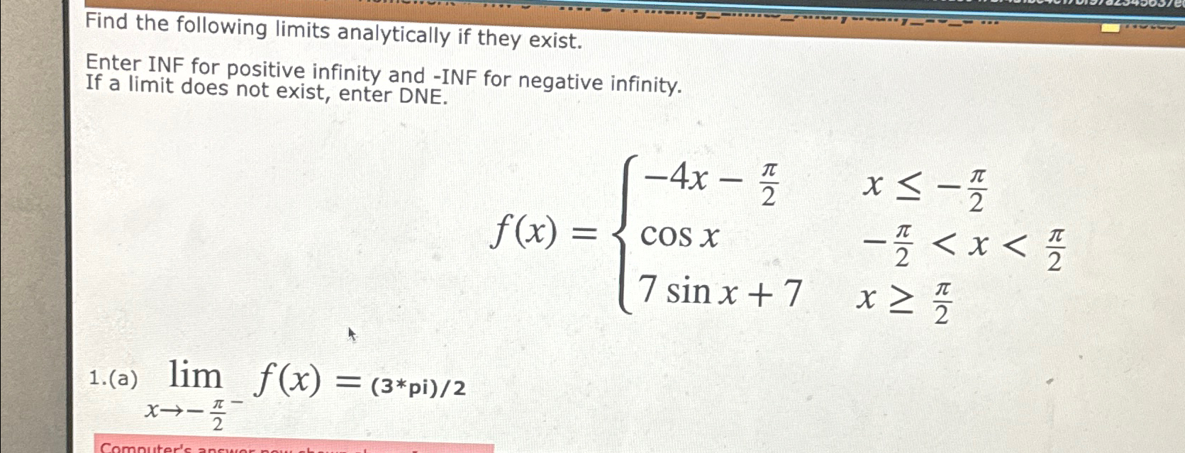 Solved Find the following limits analytically if they | Chegg.com
