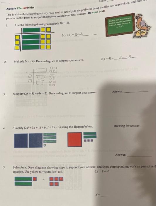 Solved Algebra Tiles Activities pictures on this paper to | Chegg.com