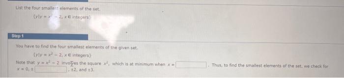 Solved List the four smallest elements of the set. | Chegg.com