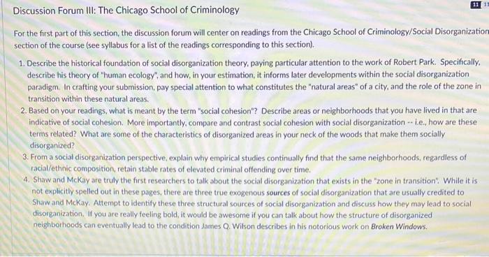 Discussion Forum III: The Chicago School of | Chegg.com