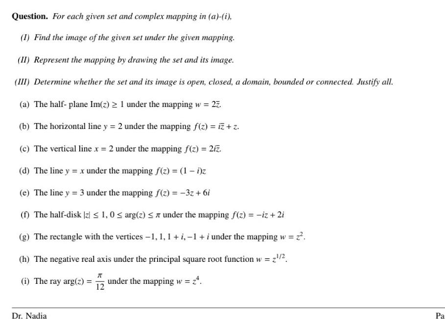 Solved Question. For each given set and complex mapping in | Chegg.com