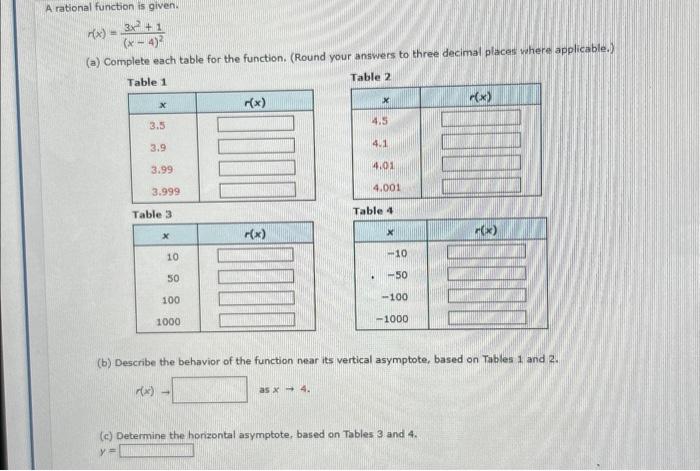 Solved A rational function is given. r(x)=(x−4)23x2+1 (a) | Chegg.com