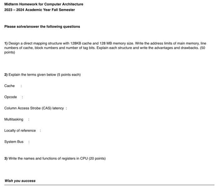 Solved Midterm Homework for Computer Architecture 2023 - | Chegg.com