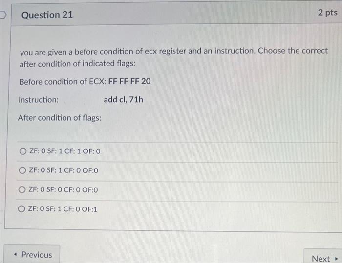 Solved you are given a before condition of ecx register and | Chegg.com