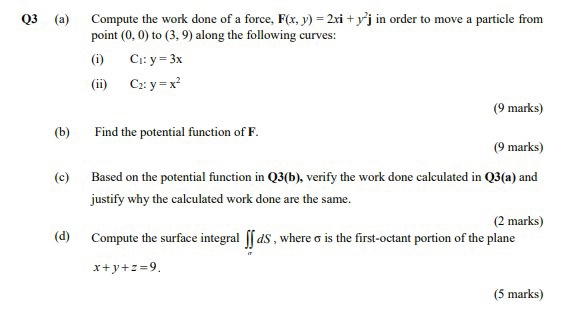 Solved Q3 (a) (b) Compute the work done of a force, F(x, y) | Chegg.com