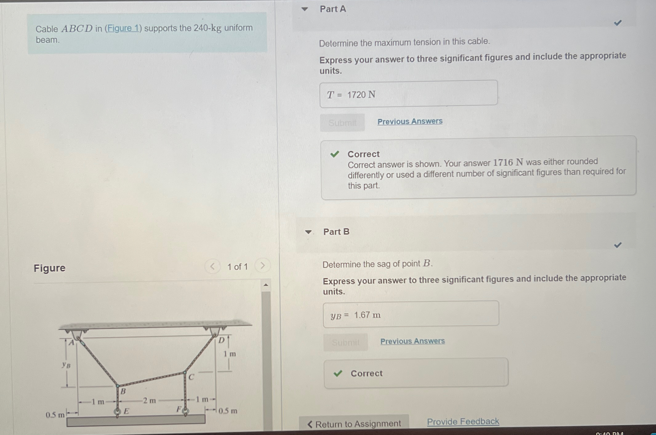 Solved Part ACable ABCD in (Figure 1) ﻿supports the 240-kg | Chegg.com
