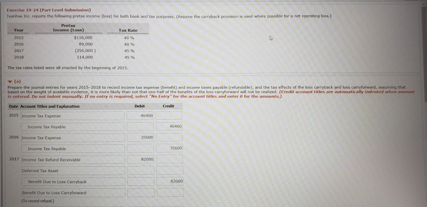 Solved Exercise 19-24 (Part Level Submission) Ivanhoe Inc. | Chegg.com