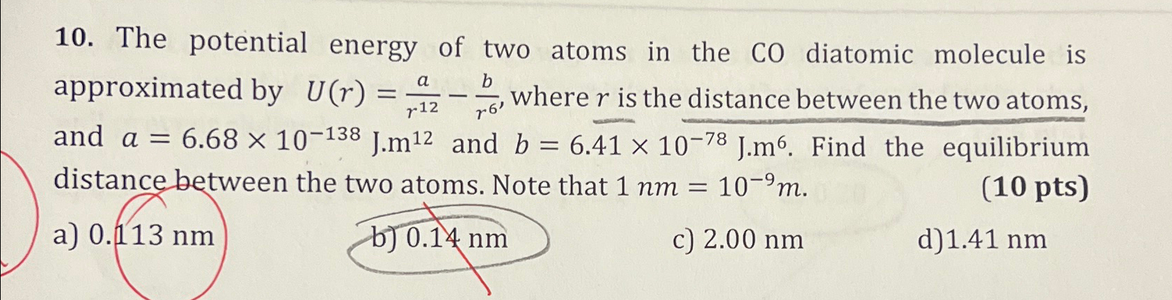 Solved The potential energy of two atoms in the CO diatomic | Chegg.com