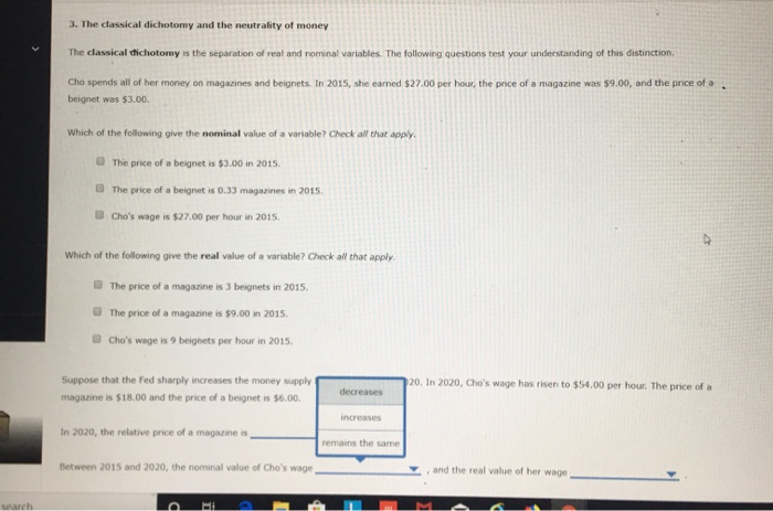 Solved 3. The classical dichotomy and the neutrality of | Chegg.com