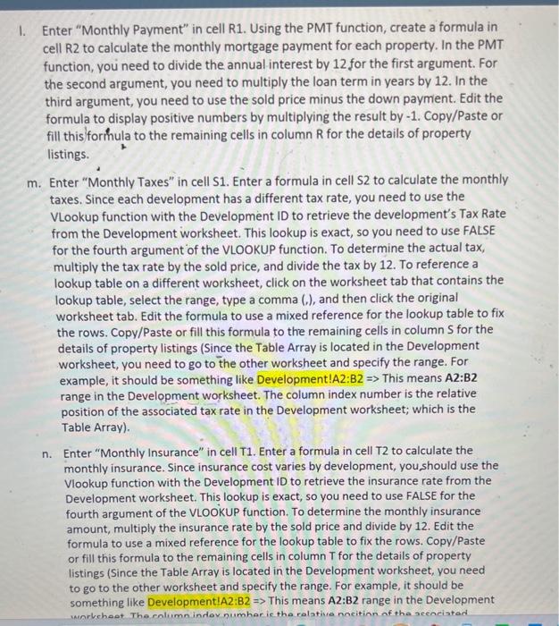 Solved 1. Enter "Monthly Payment" in cell R1. Using the PMT | Chegg.com